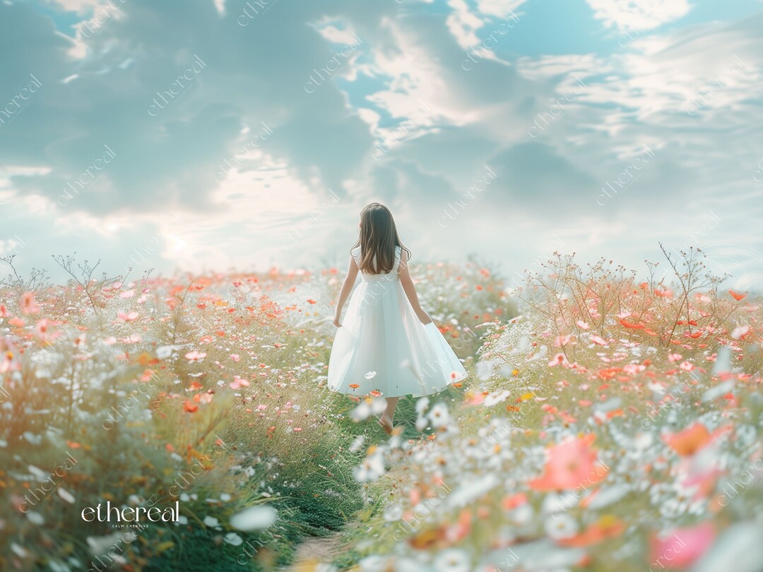 Floral Meadow Digital Backdrop for Kids Little Girl in Nature Pathway ...