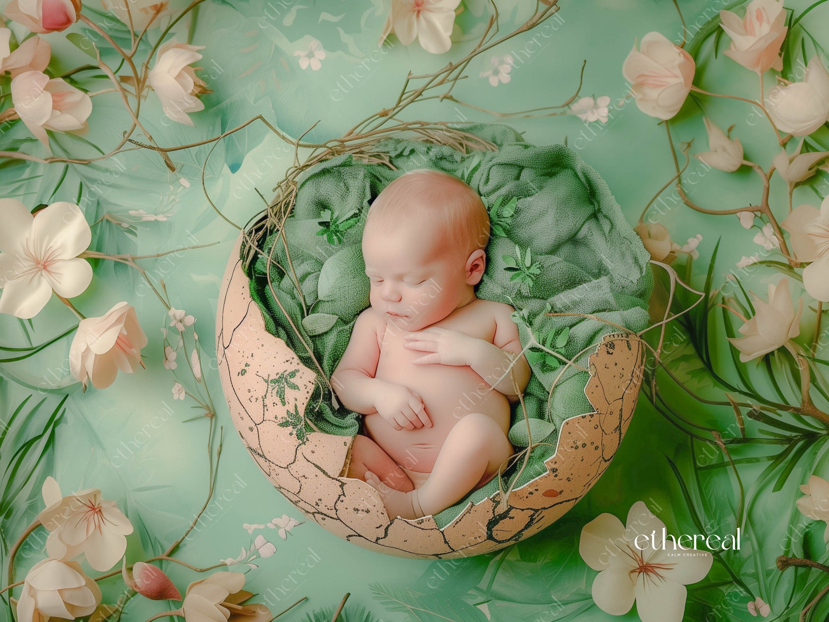 Baby Green Nature Nest 51 Digital Backdrops for Photography Monthly ...