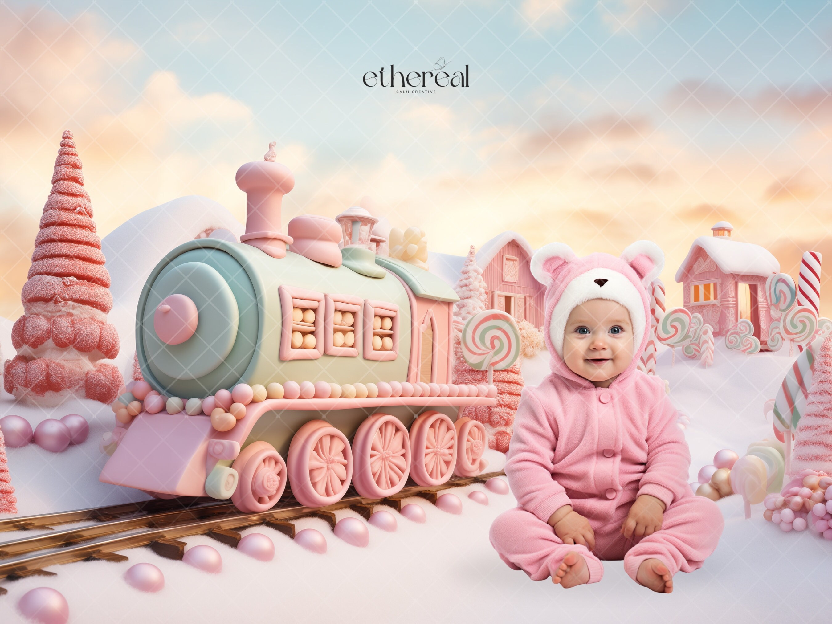 Candyland Train Sunset View Polar Express Pink Christmas Train Digital ...