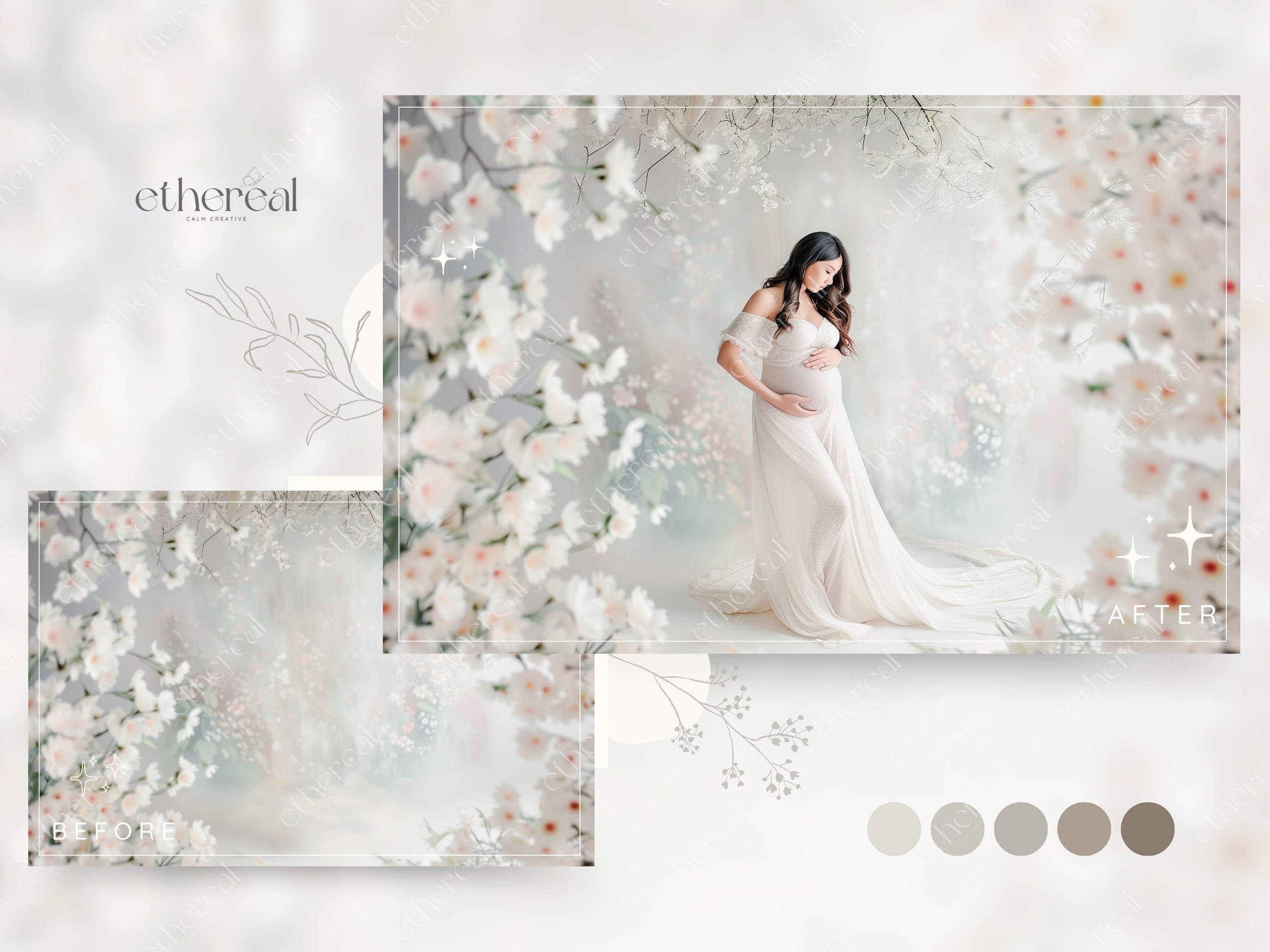 Maternity Floral Backdrop Instant Download Digital Background White ...