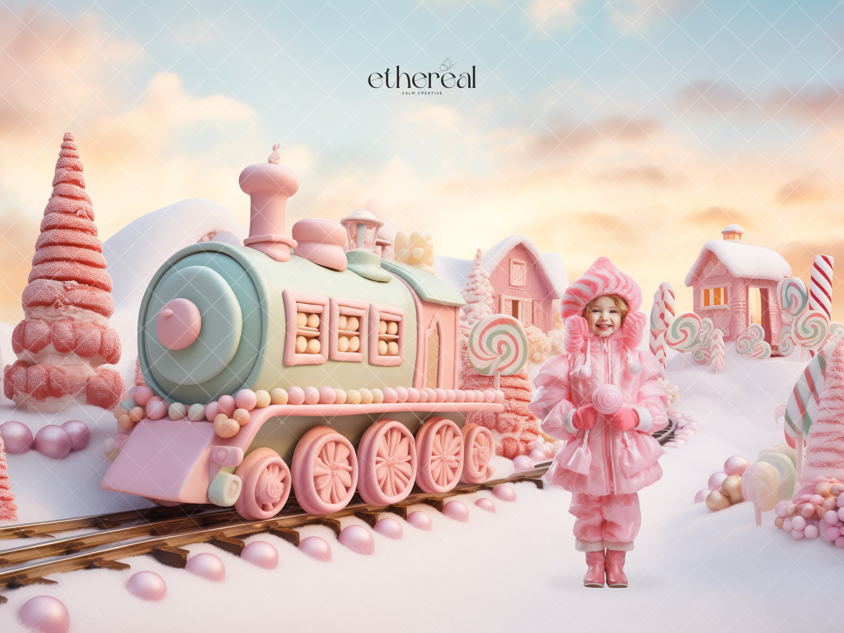 Candyland Train Sunset View Polar Express Pink Christmas Train Digital ...