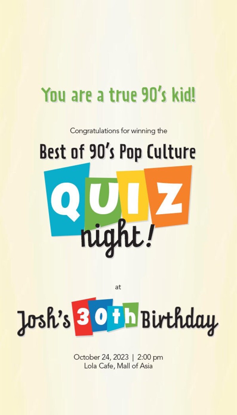 Editable Quiz Night-themed Birthday Party Prints - Etsy