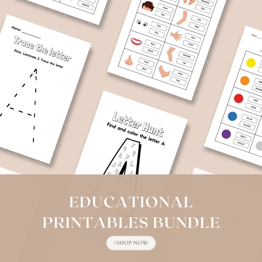Educational Printables, Toddlers and Kids Learning Bundle, Kindergarden ...