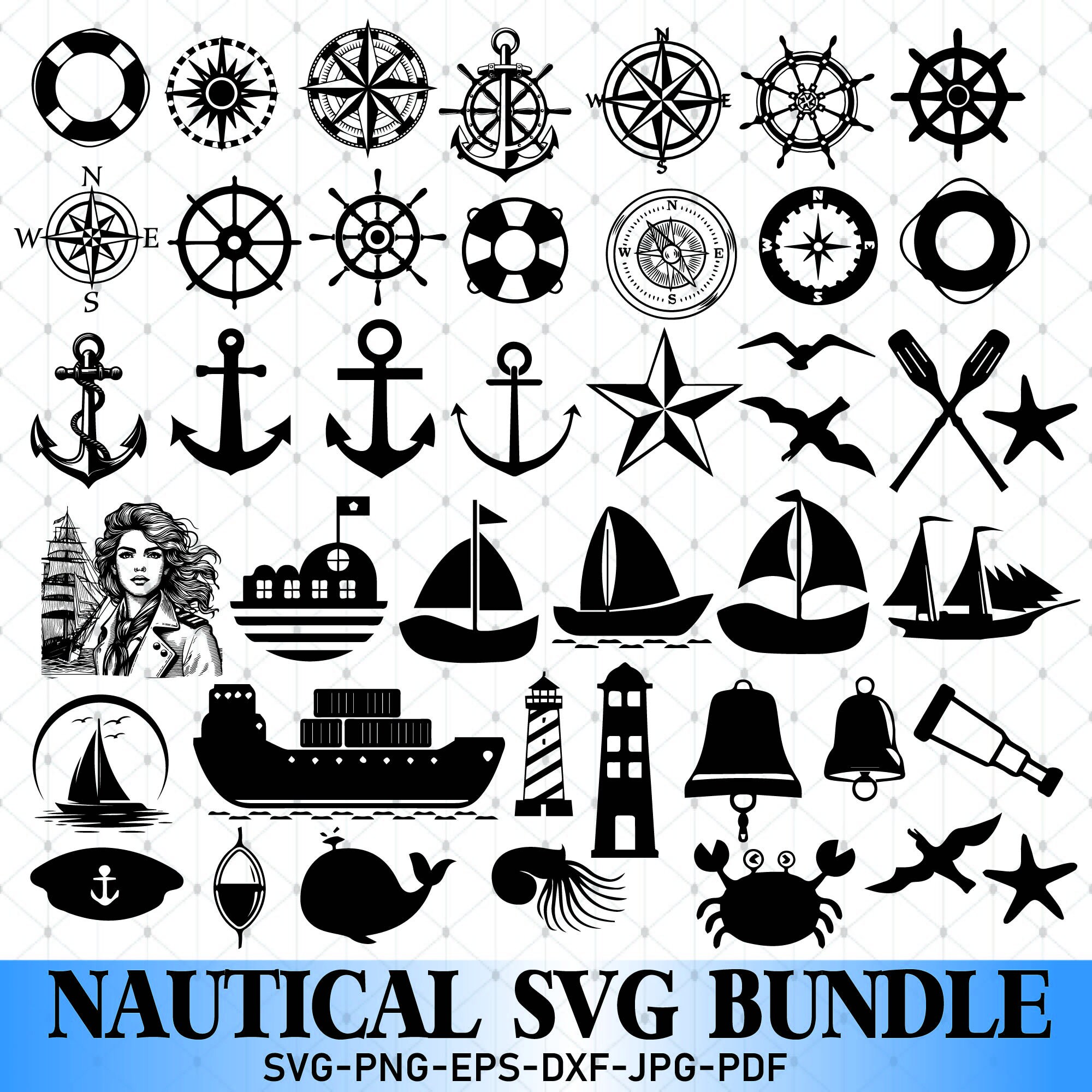 Nautical Svg Bundle, Nautical Cut Files for Cricut, Captain Hat Svg ...