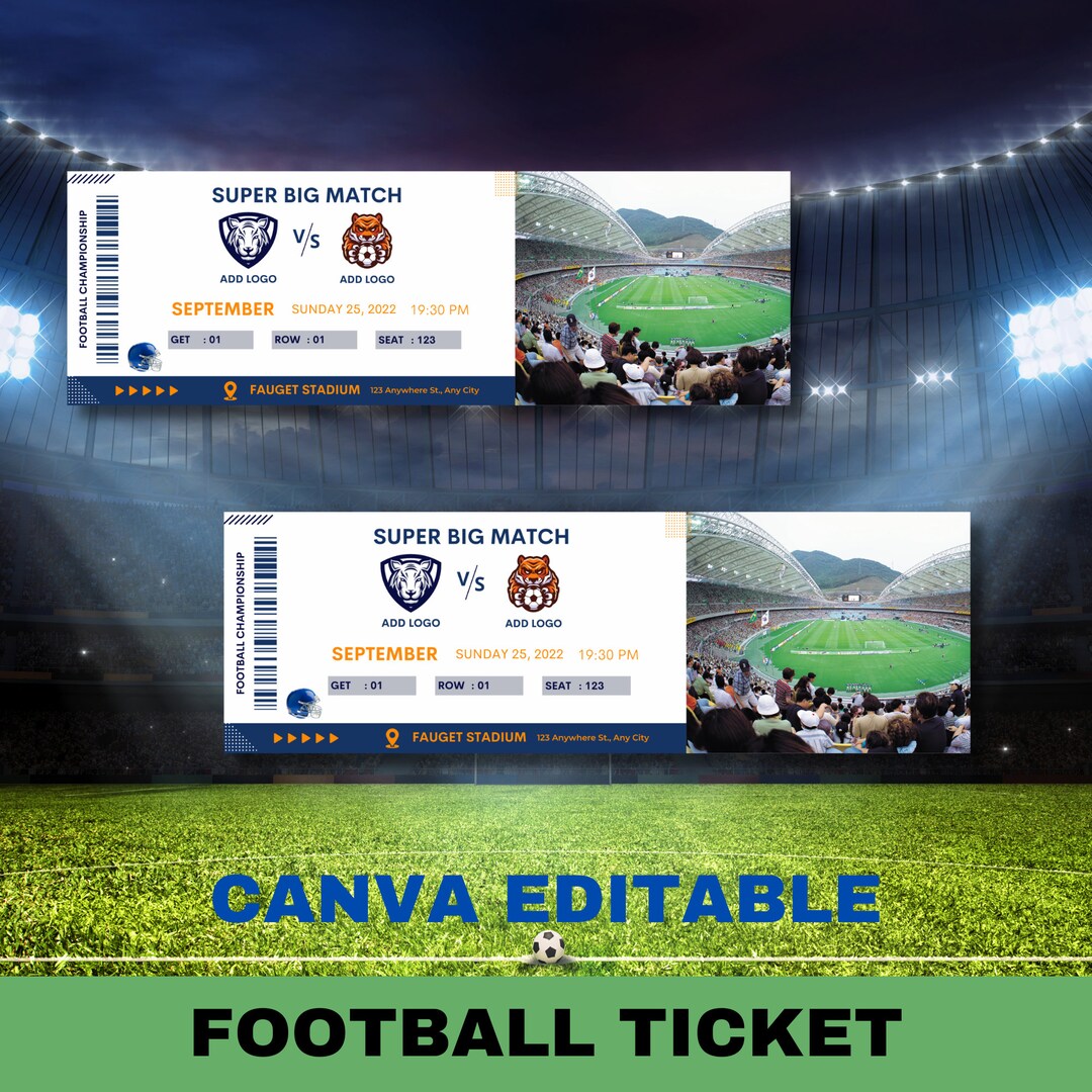 Football Lovers Gift,ticket Template,printable Ticket,canva Editable ...
