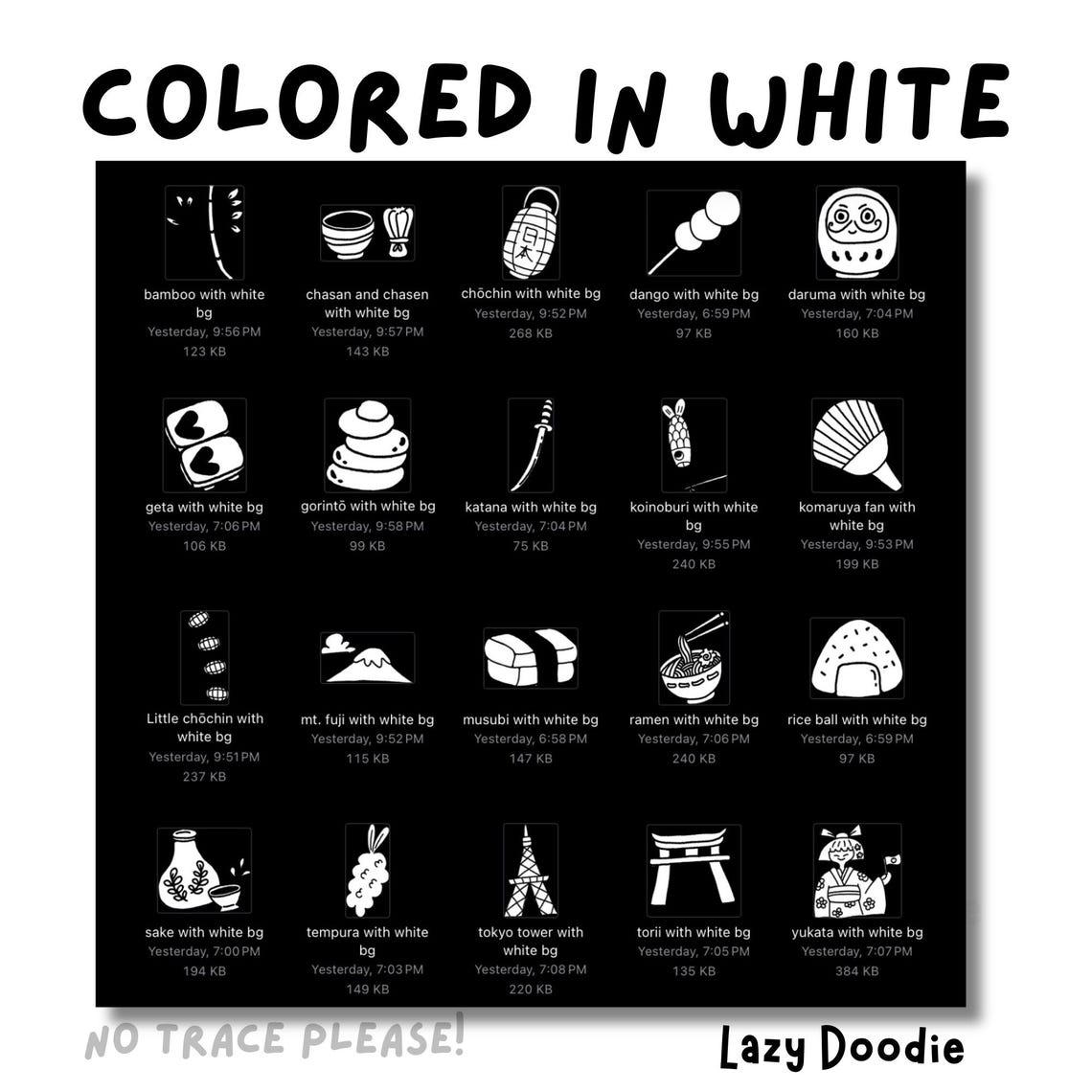 Japanese Culture Clipart Set – Black and White Doodles (PNG Instant ...