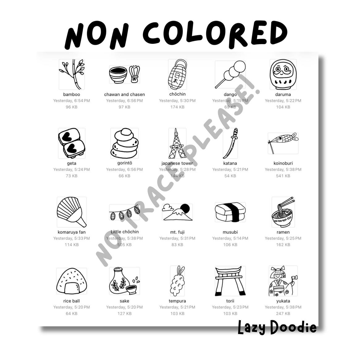 Japanese Culture Clipart Set – Black and White Doodles (PNG Instant ...