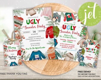 Editable Ugly Sweater Party Invitation Rustic Christmas Ugly Sweater ...