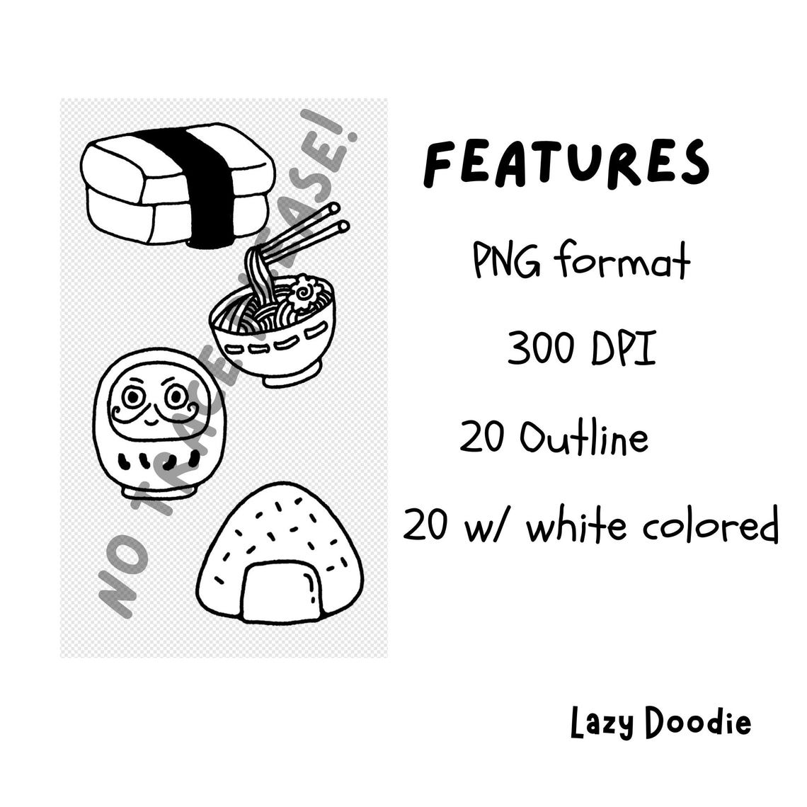 Japanese Culture Clipart Set – Black and White Doodles (PNG Instant ...