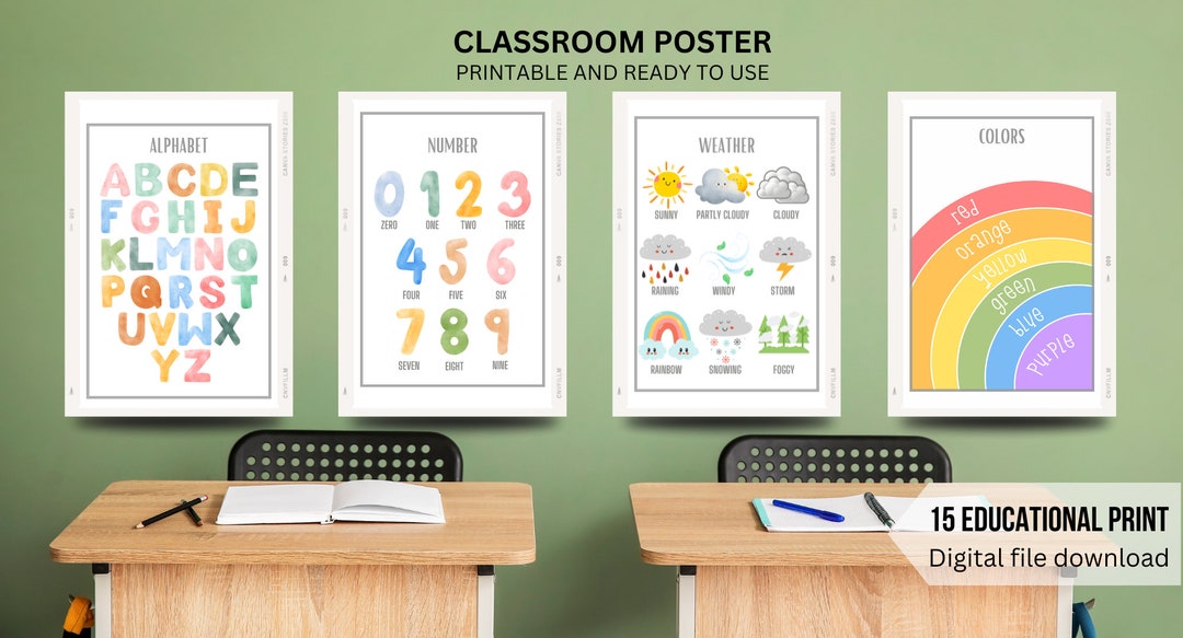 15 Preschool Educational Posters Set Classroom Decorations Montessori ...