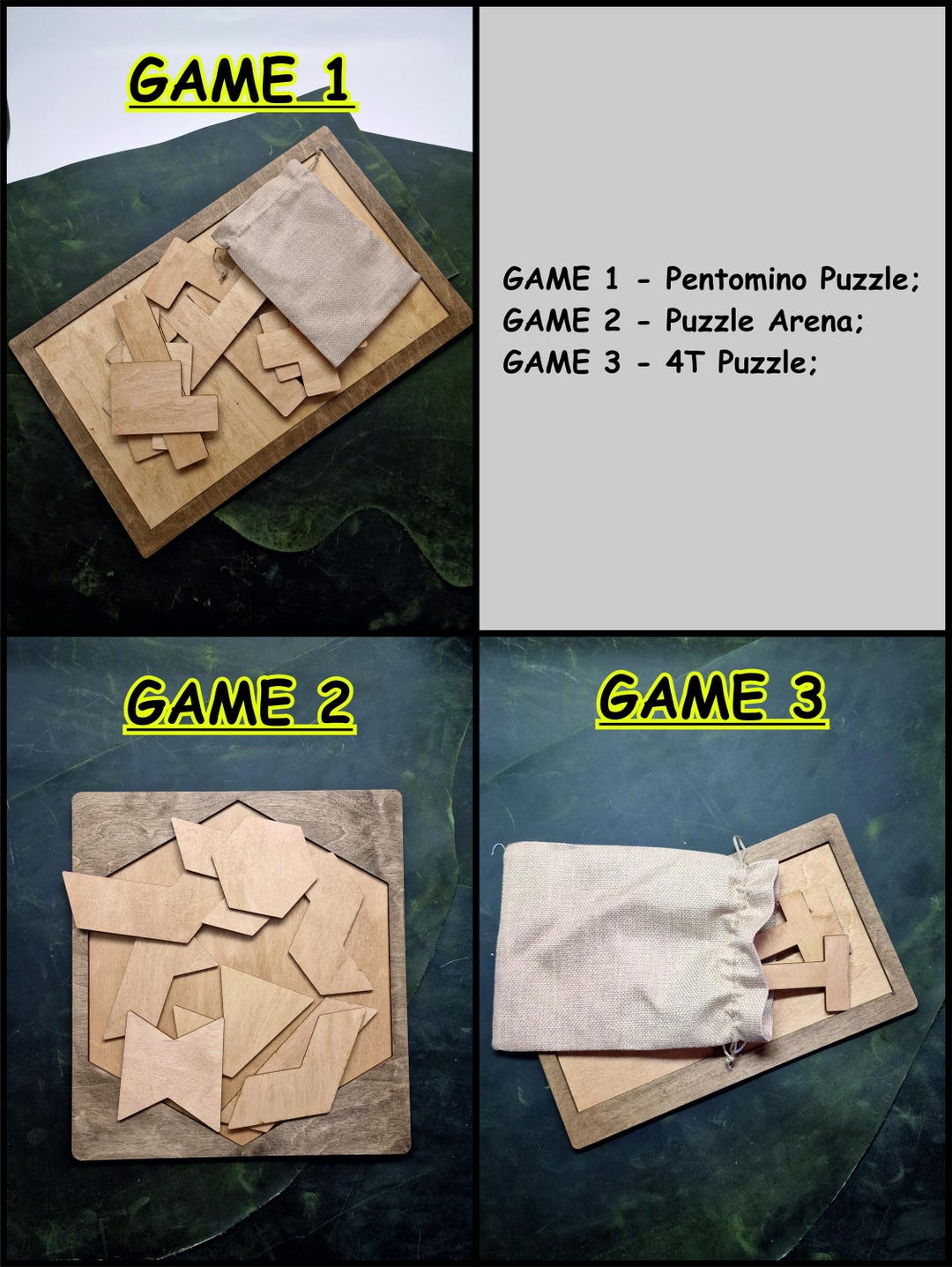 Wooden Puzzle Set – Pentomino, 4T Puzzle & Arena | Brain Teaser Bundle ...