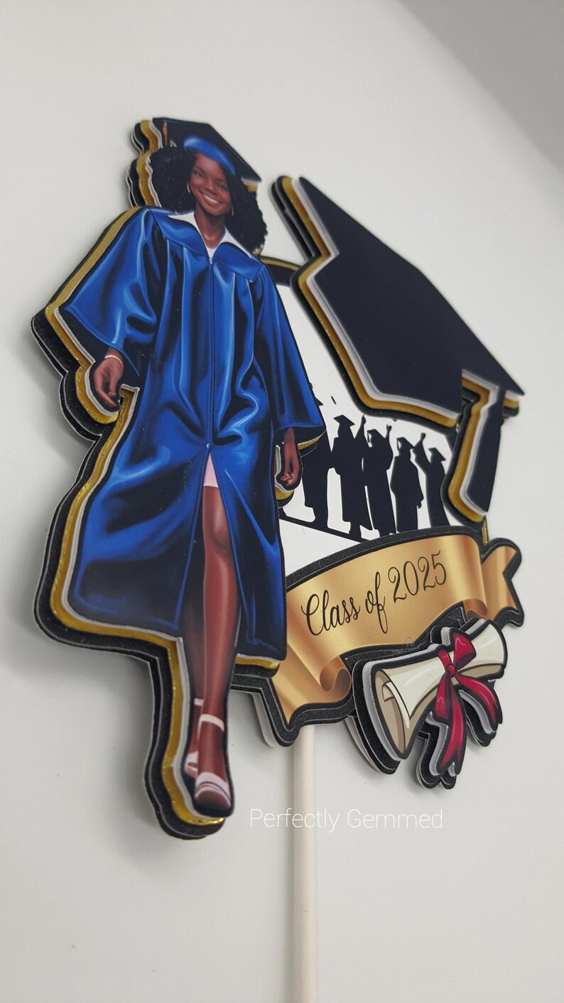 Graduation Black Woman 3D Cake Toppers for Cakes and Cupcakes, Class of ...