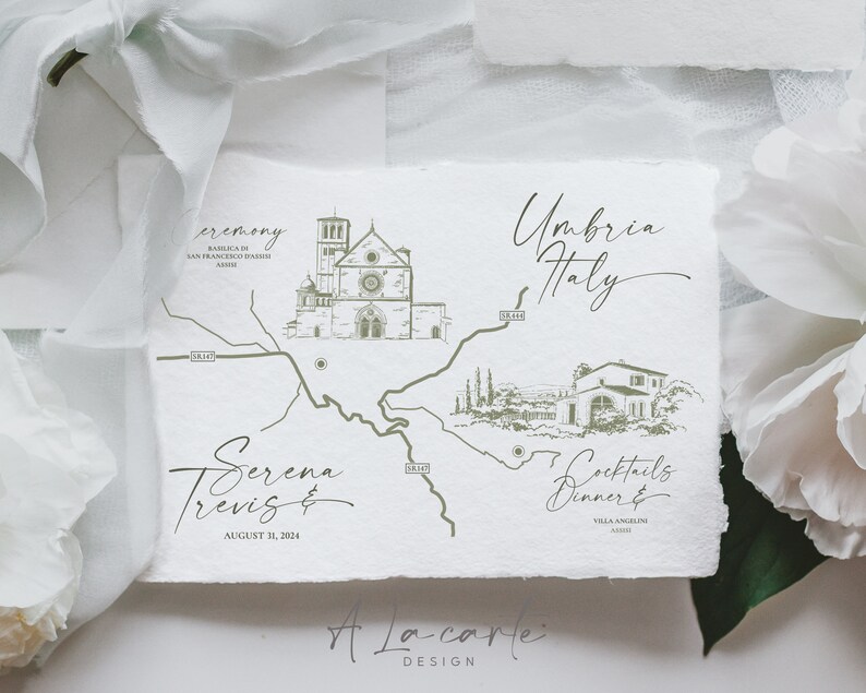 Hand Drawn Wedding Venue Map Invitation, Custom Wedding Map ...