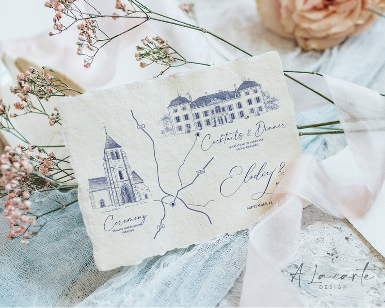 Hand Drawn Wedding Venue Map Invitation, Custom Wedding Map ...