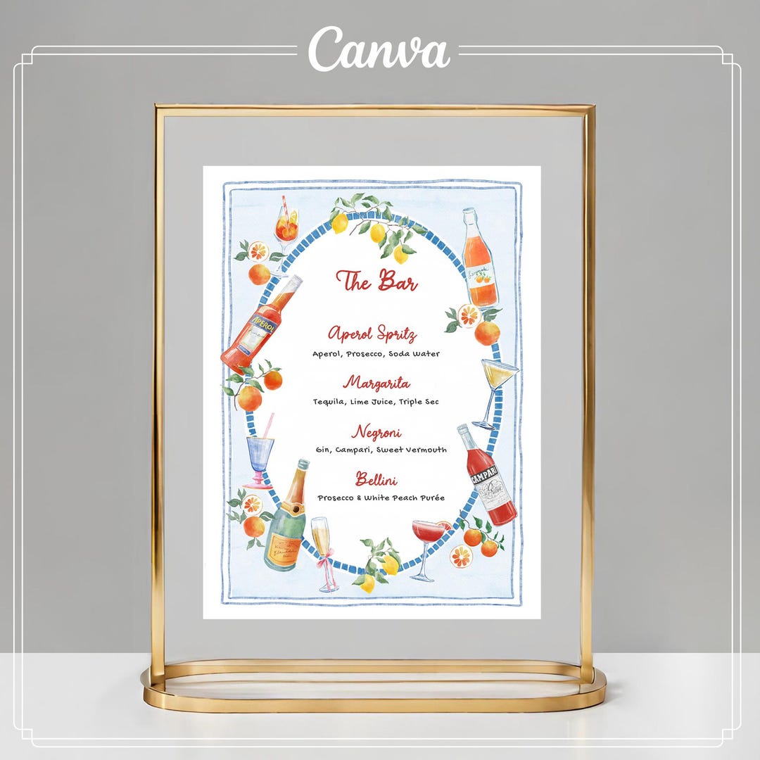 Watercolor Cocktail Menu Template, Printable Whimsical Wedding Bar Sign ...