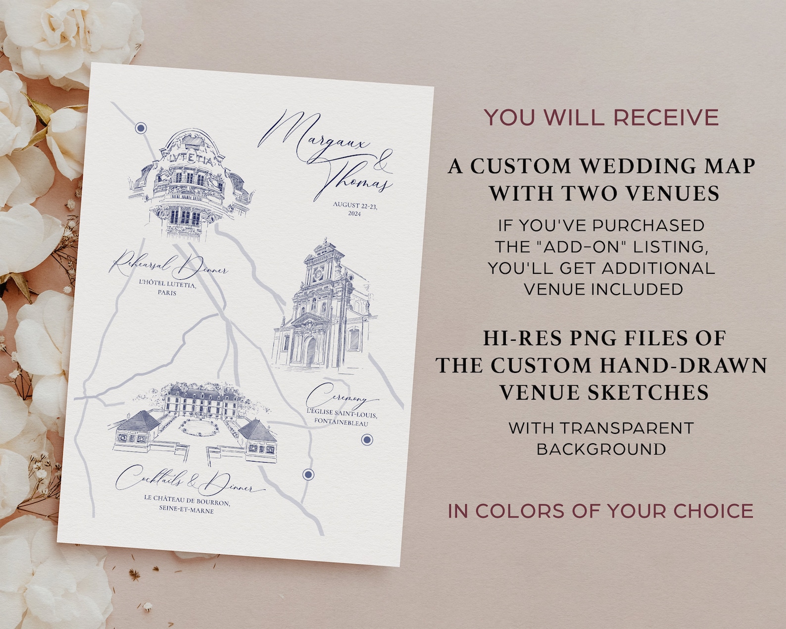 Hand Drawn Wedding Venue Map Invitation, Custom Wedding Map Illustration, Illustrated Venue ...