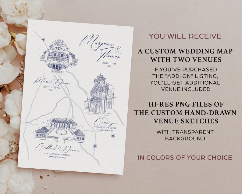 Hand Drawn Wedding Venue Map Invitation, Custom Wedding Map ...