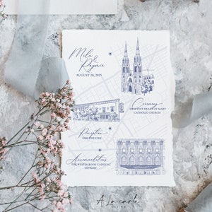 Hand Drawn Wedding Venue Map Invitation, Custom Wedding Map ...