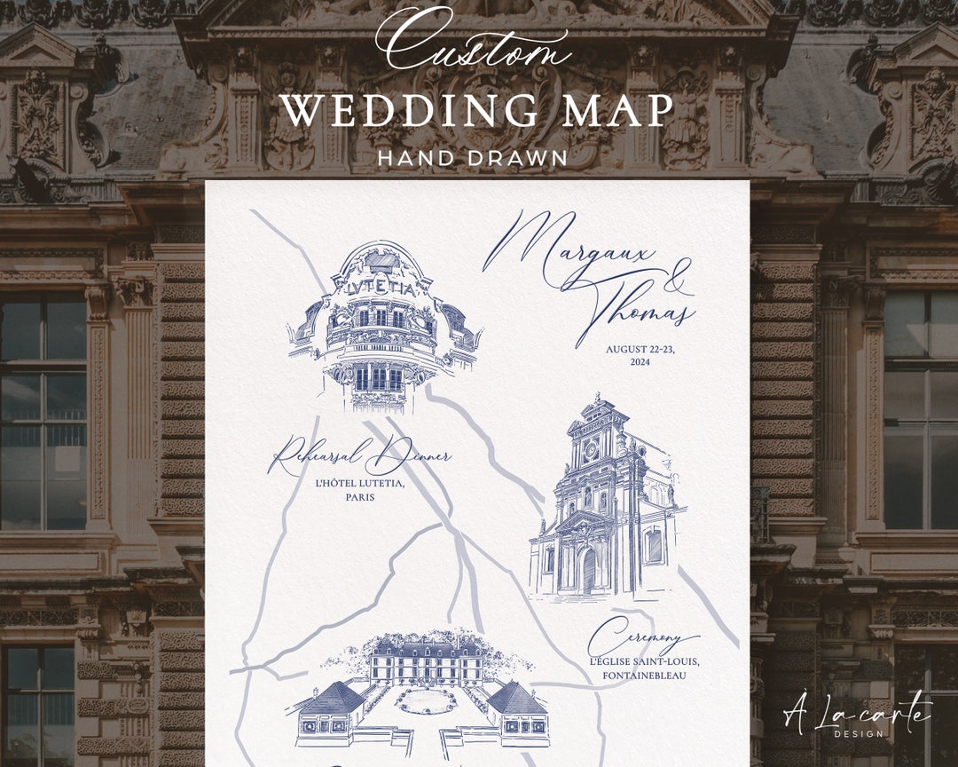 Custom Wedding Map Illustration, Hand Drawn Wedding Venue Map ...