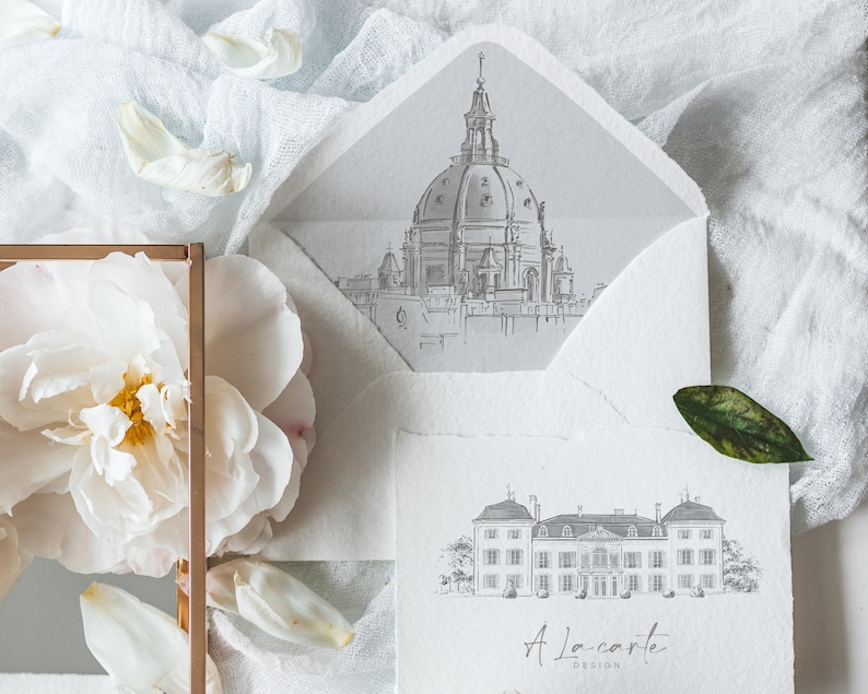 Custom Wedding Venue Envelope Liner, Hand-drawn Architectural Sketch - Etsy