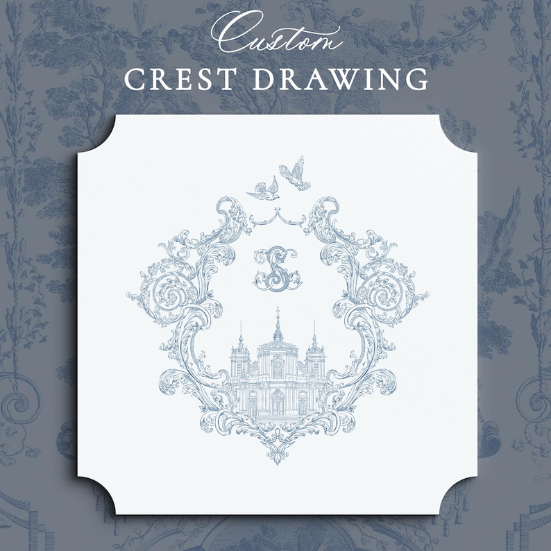Custom Hand-drawn Wedding Crest Drawing With Monogram, Bespoke Heraldic ...