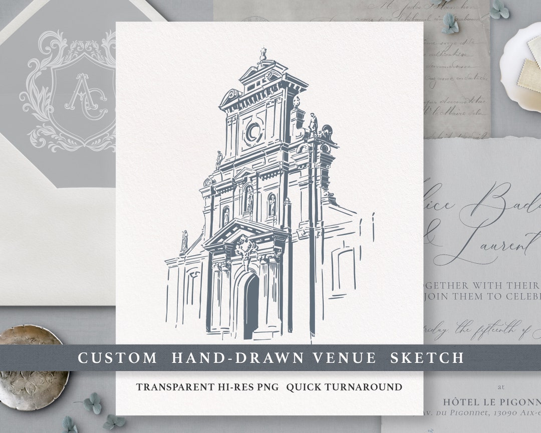 Custom Wedding Venue Illustration, Wedding Venue Sketch Invitation ...