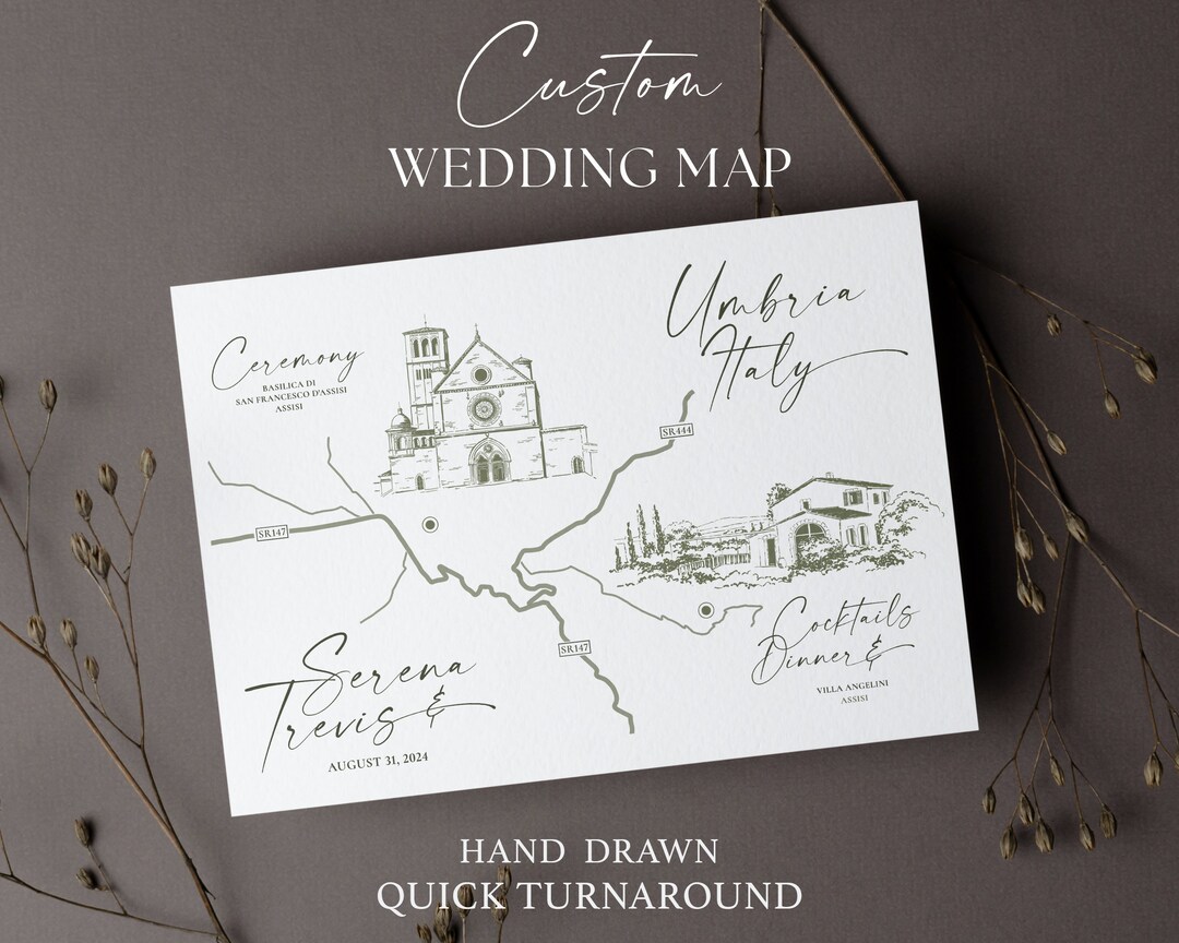Custom Wedding Map Invitation, Hand Drawn Wedding Venue Map ...