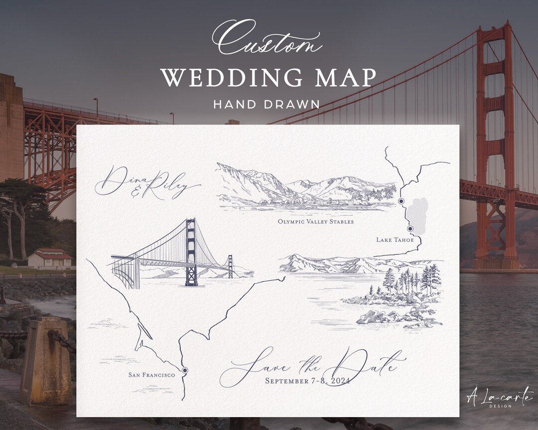 Custom Wedding Map Invitation, Hand Drawn Wedding Venue Map ...