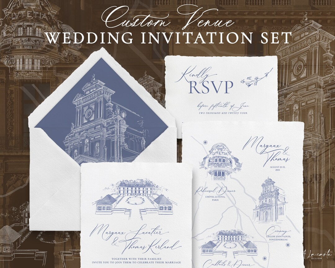 Custom Wedding Venue Invitation Set, Hand Drawn Wedding Venue Map ...