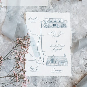 Custom Wedding Map Illustration, Hand Drawn Wedding Venue Map Invitation, Illustrated Venue ...