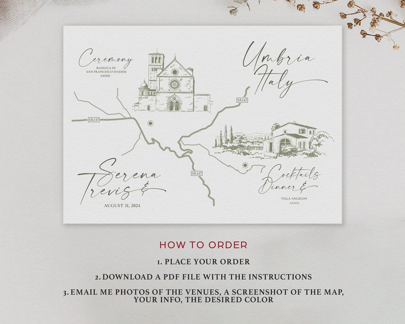 Hand Drawn Wedding Venue Map Invitation, Custom Wedding Map ...