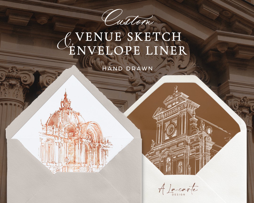 Custom Venue Envelope Liner, Hand Drawn Wedding Venue Sketch, Bespoke Wedding Invitation ...