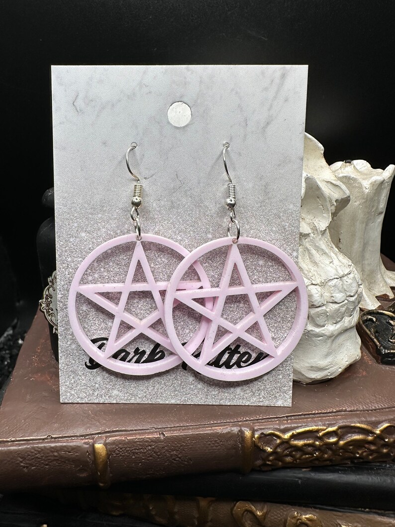 Pentagram Acrylic Baby Pink Pastel Earrings, Pentagram Charm, Pentacle ...