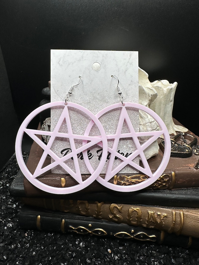 Pentagram Acrylic Baby Pink Pastel Earrings, Pentagram Charm, Pentacle ...