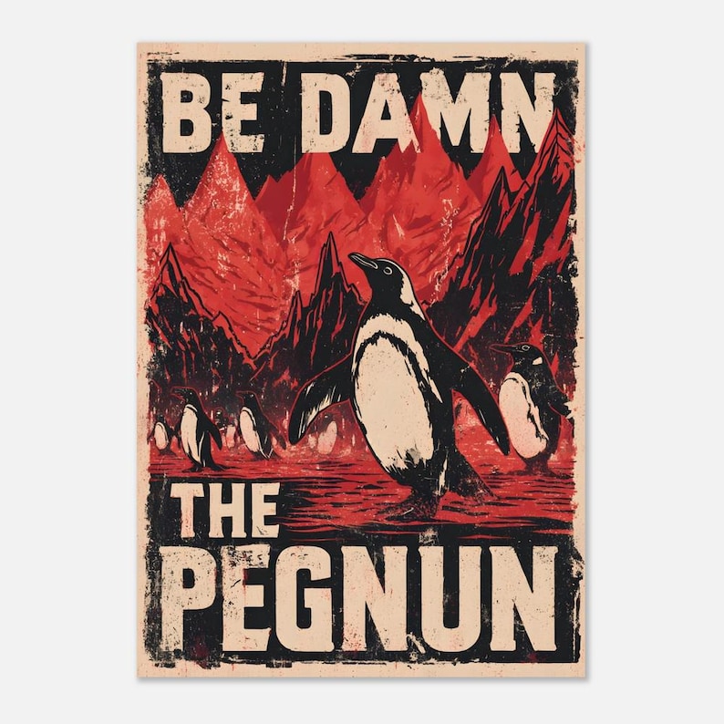 Penguin Vintage Screen Print Poster: Red Mountains, Retro Art Wall ...