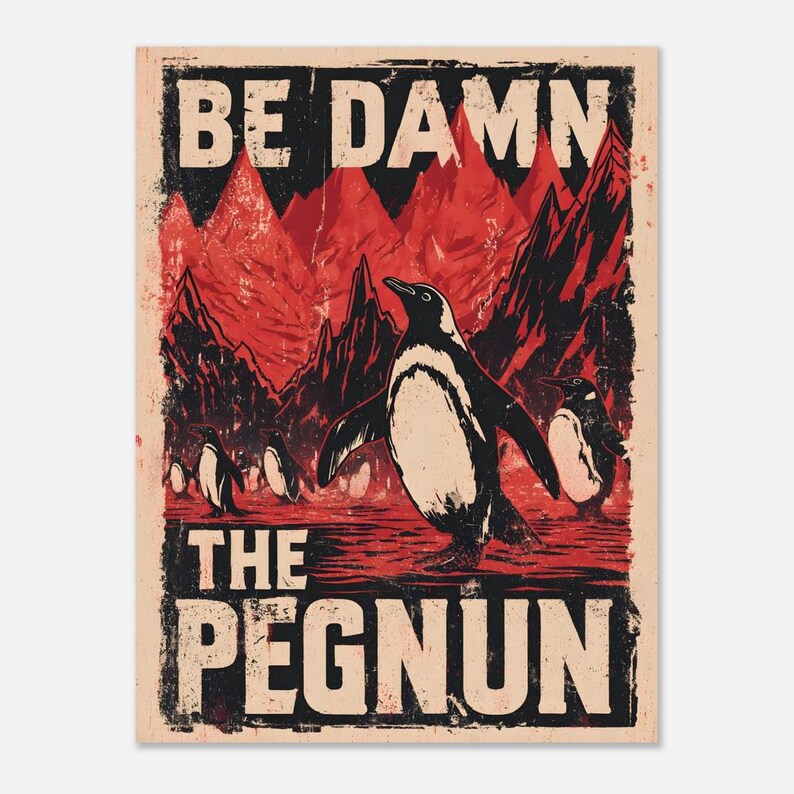 Penguin Vintage Screen Print Poster: Red Mountains, Retro Art Wall ...