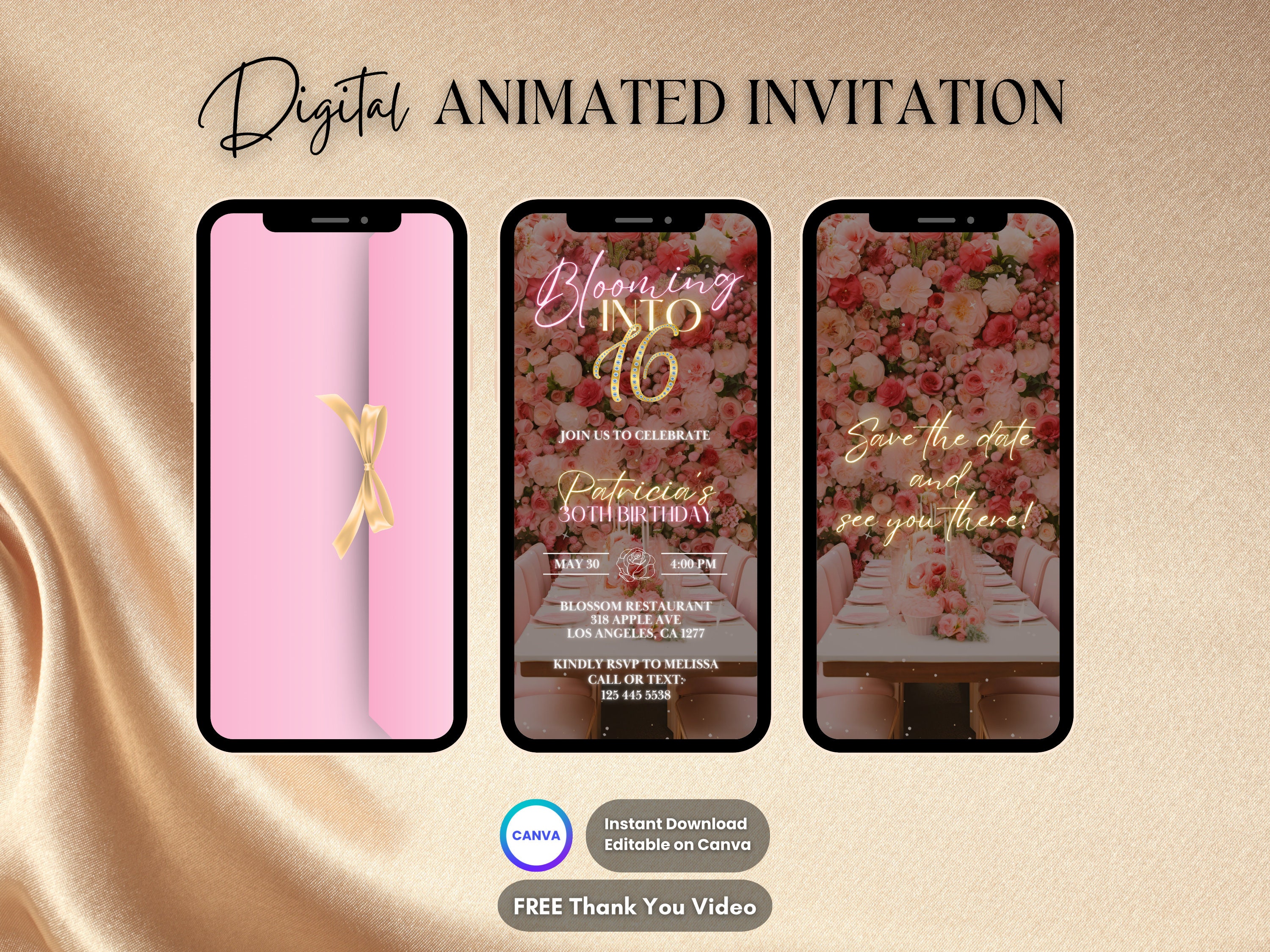 Pink Blooming Into 16 Invitation, 16th Birthday Party Animated ...
