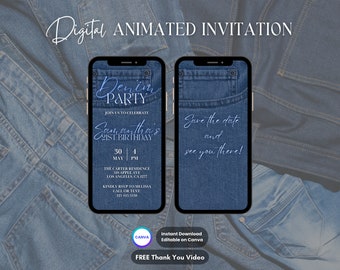 Editable Denim Party Invitation, Denim Birthday Animated Invitation ...