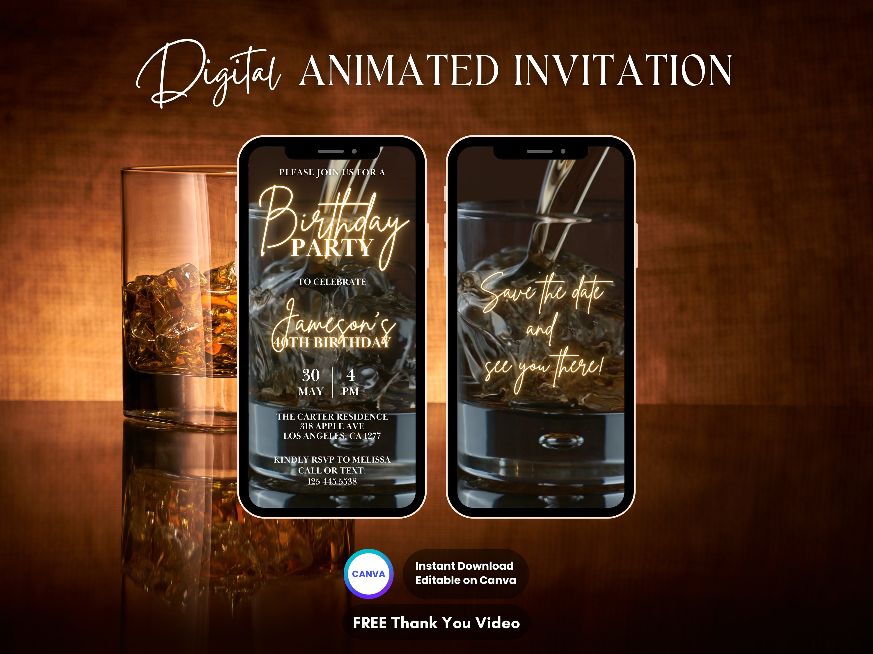 Whisky Invitation, Whisky Birthday Party Animated Invitation, Editable ...