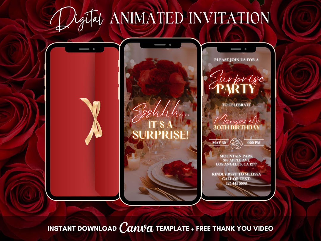 Surprise Party Invitation, Red Surprise Dinner Animated Invitation ...