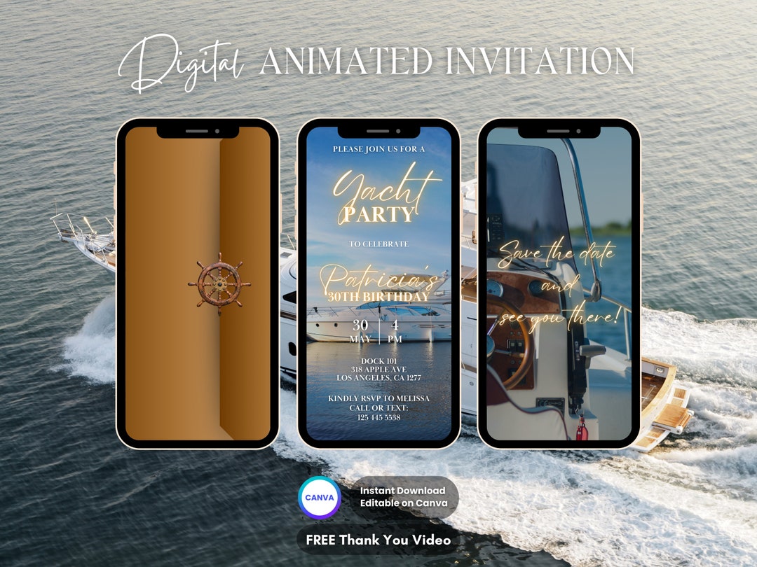 Yacht Invitation, Boat Party Animated Invitation, Editable Yacht Party ...