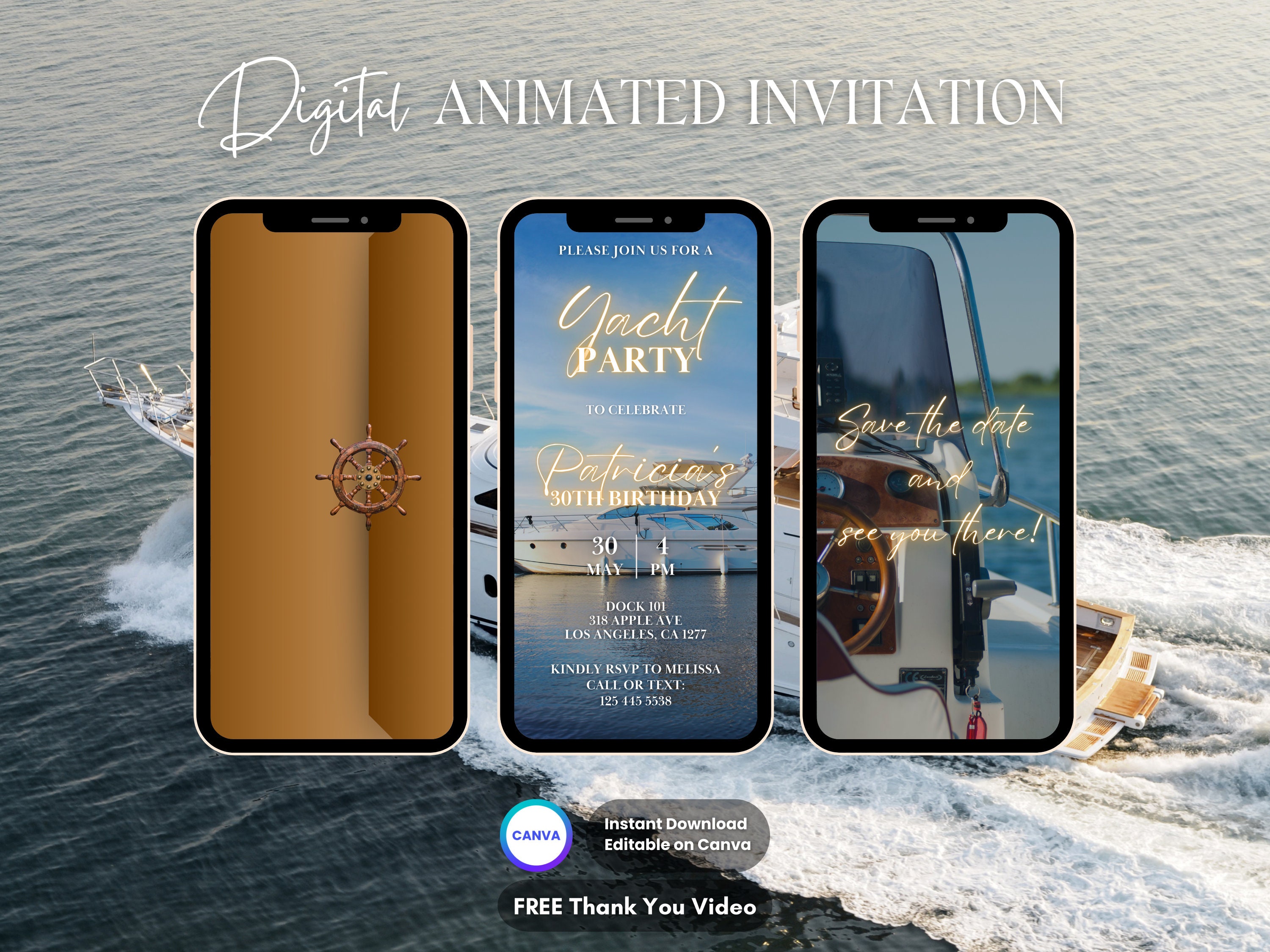 Yacht Invitation, Boat Party Animated Invitation, Editable Yacht Party ...