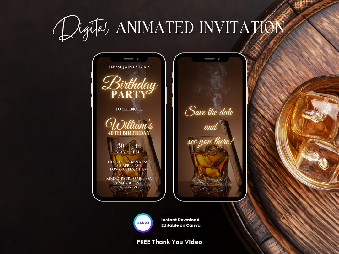 Whisky Birthday Party Invitation, Whisky Party Animated Invitation ...