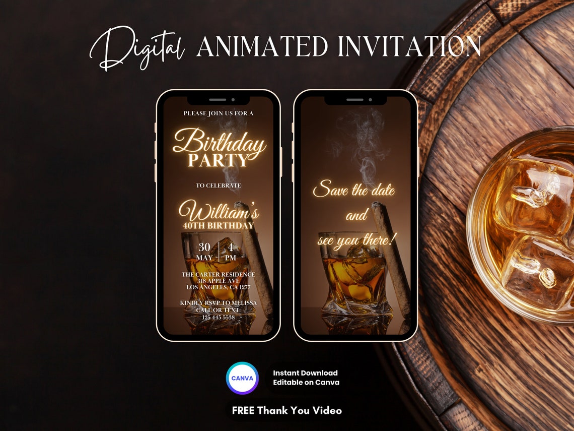 Whisky Birthday Party Invitation, Whisky Party Animated Invitation ...