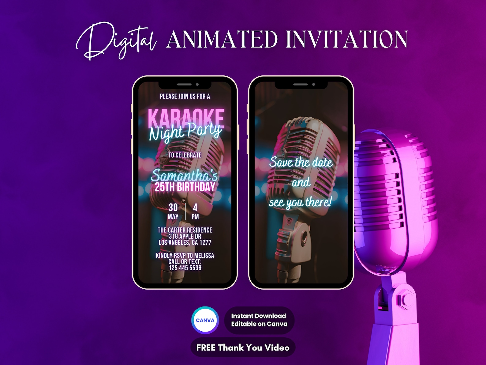 Karaoke Night Invitation, Karaoke Animated Invitation, Editable Karaoke ...