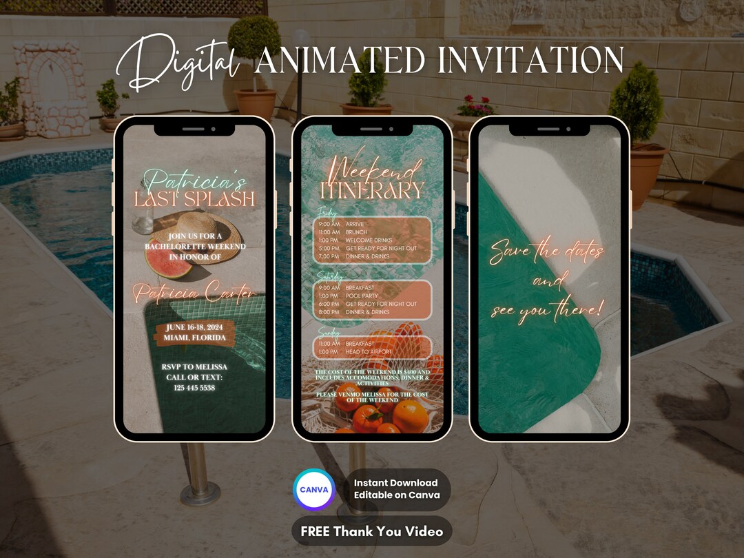 Last Splash Bachelorette Invitation, Bachelorette Weekend Animated ...