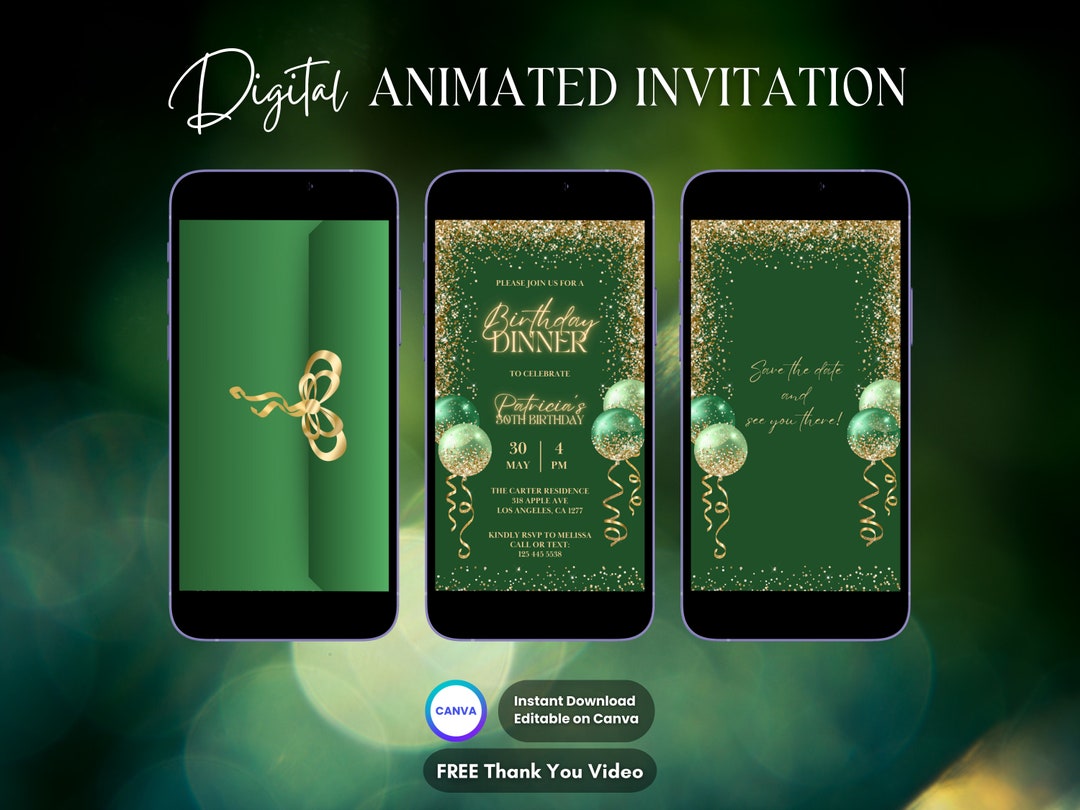 Birthday Dinner Invitation, Dinner Party Animated Invitation, Editable ...