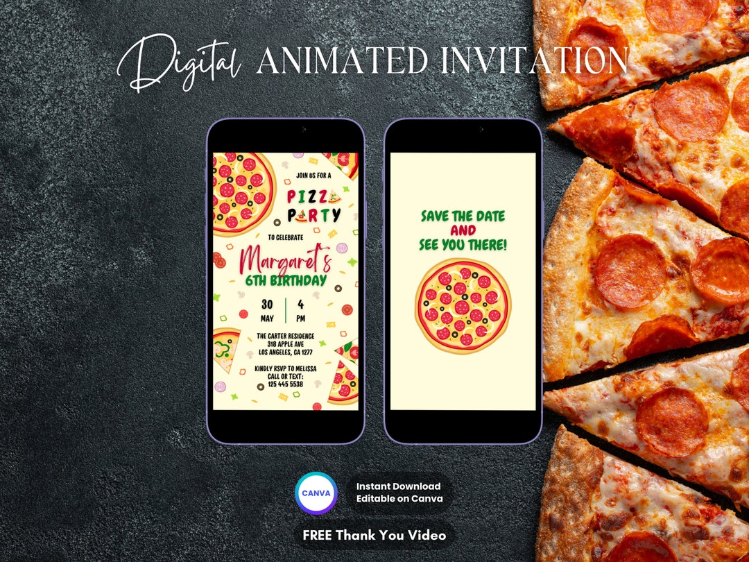 Pizza Party Invitation, Pizza Birthday Animated Invitation, Editable ...