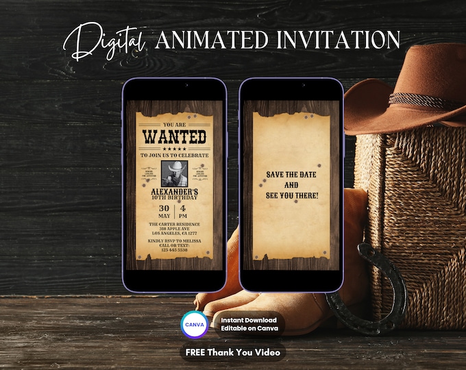 Cowboy Western Birthday Invitation Barn Wanted Rustic Vintage Invite ...
