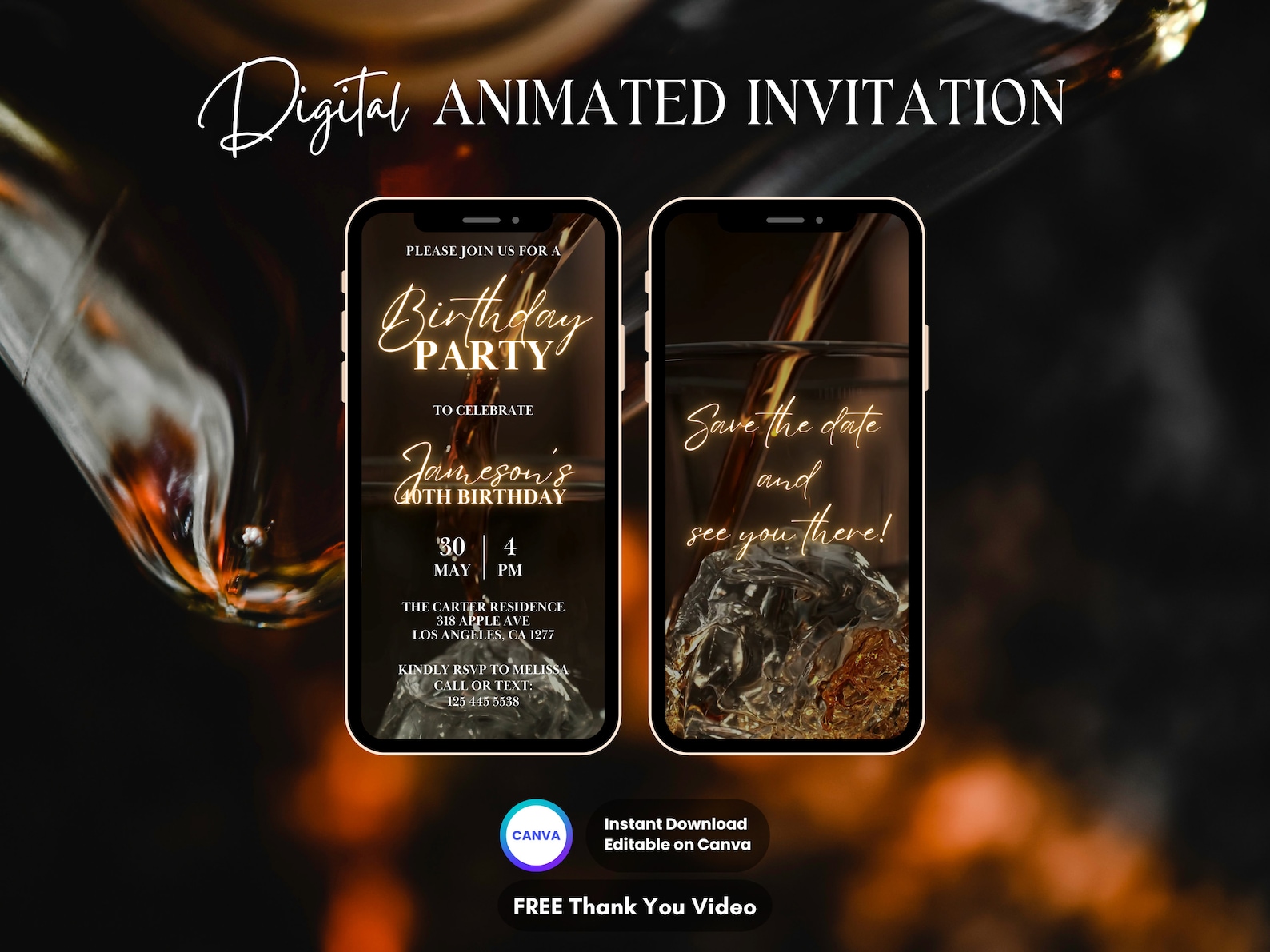 Whisky Party Invitation, Whisky Birthday Party Animated Invitation ...